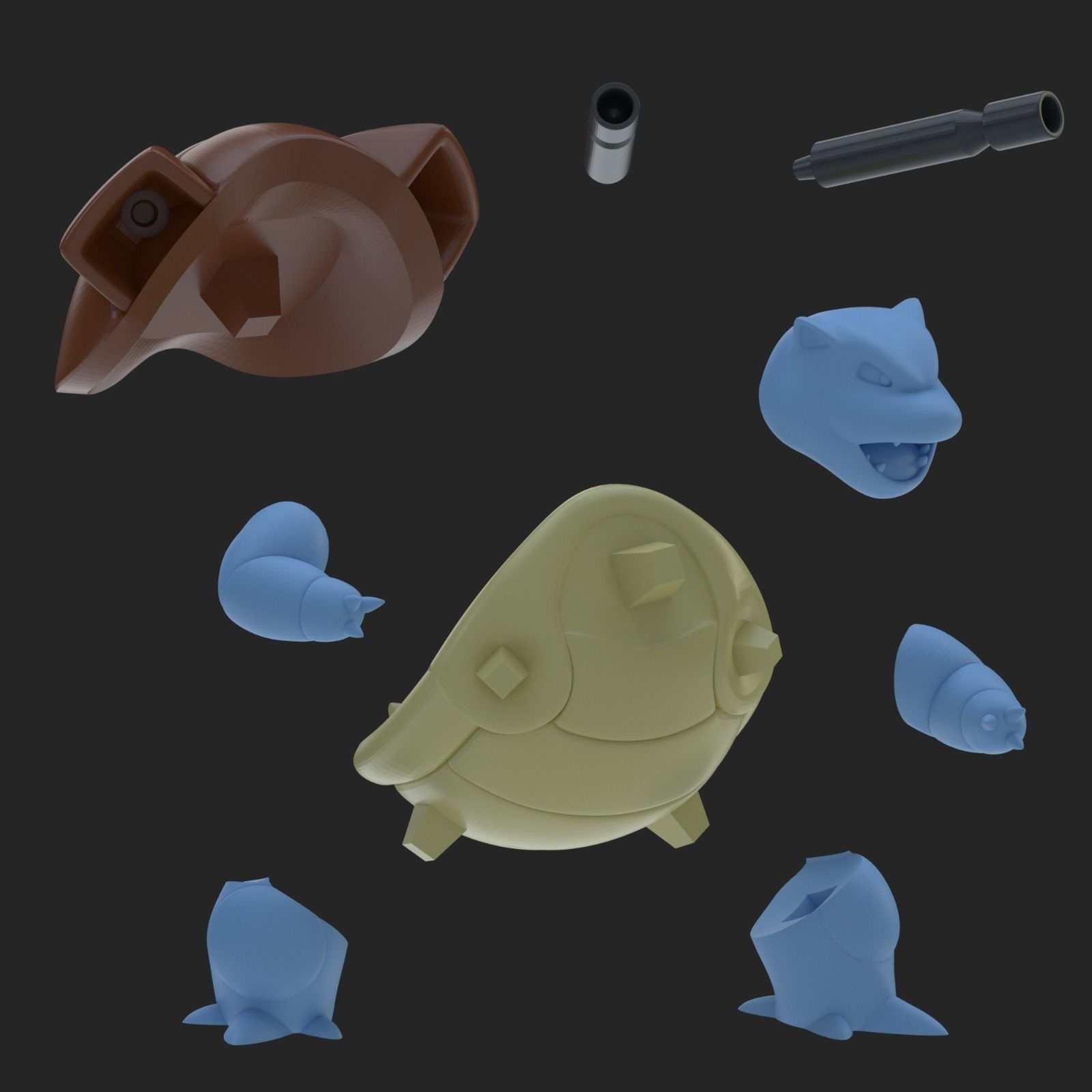 Pokemon Blastoise with separated pieces cut split 3D model 3D printable ...