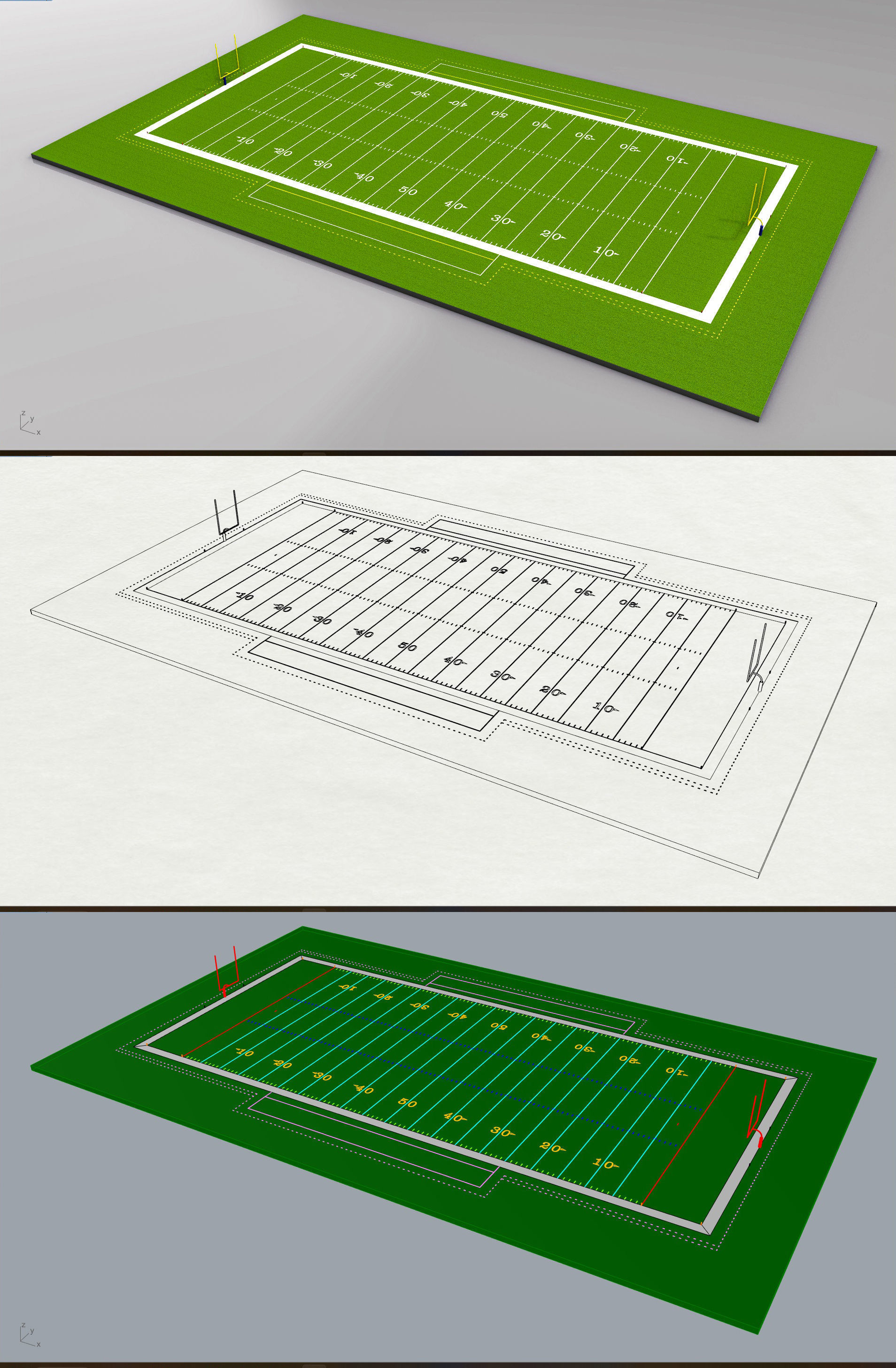 3D model American Football Field-College version VR / AR / low-poly ...