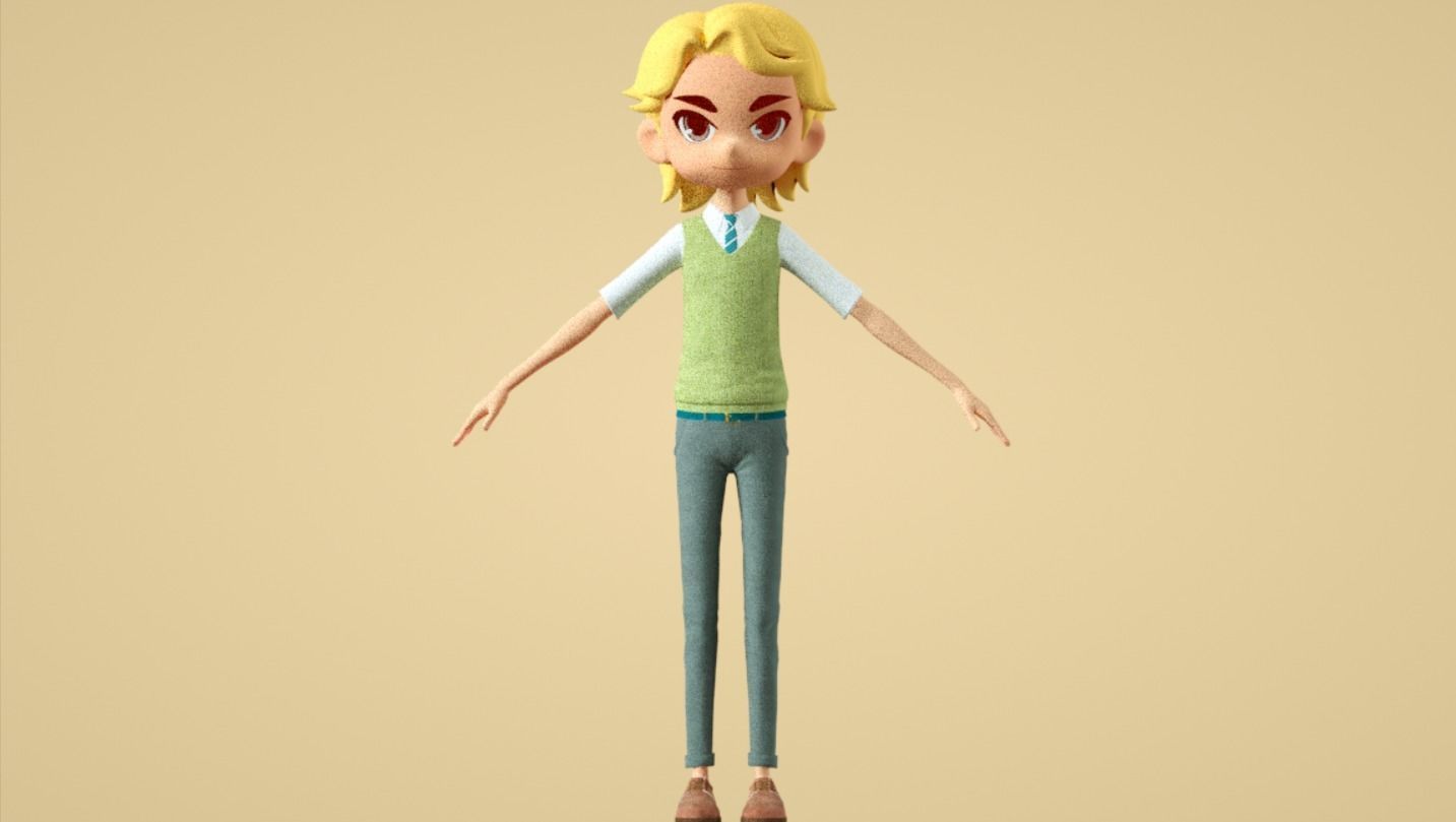 Yellow hair cartoon little boy manager 3D model | CGTrader
