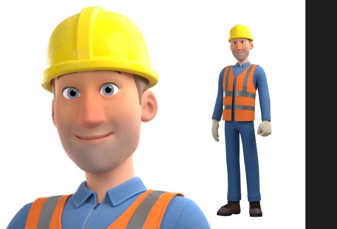 3D model Male Cartoon Worker Construction Character VR / AR / low-poly ...