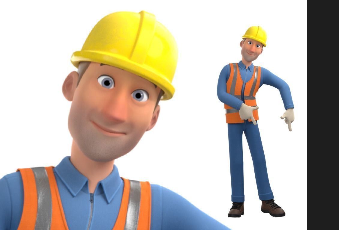 3D model Male Cartoon Worker Construction Character VR / AR / low-poly ...