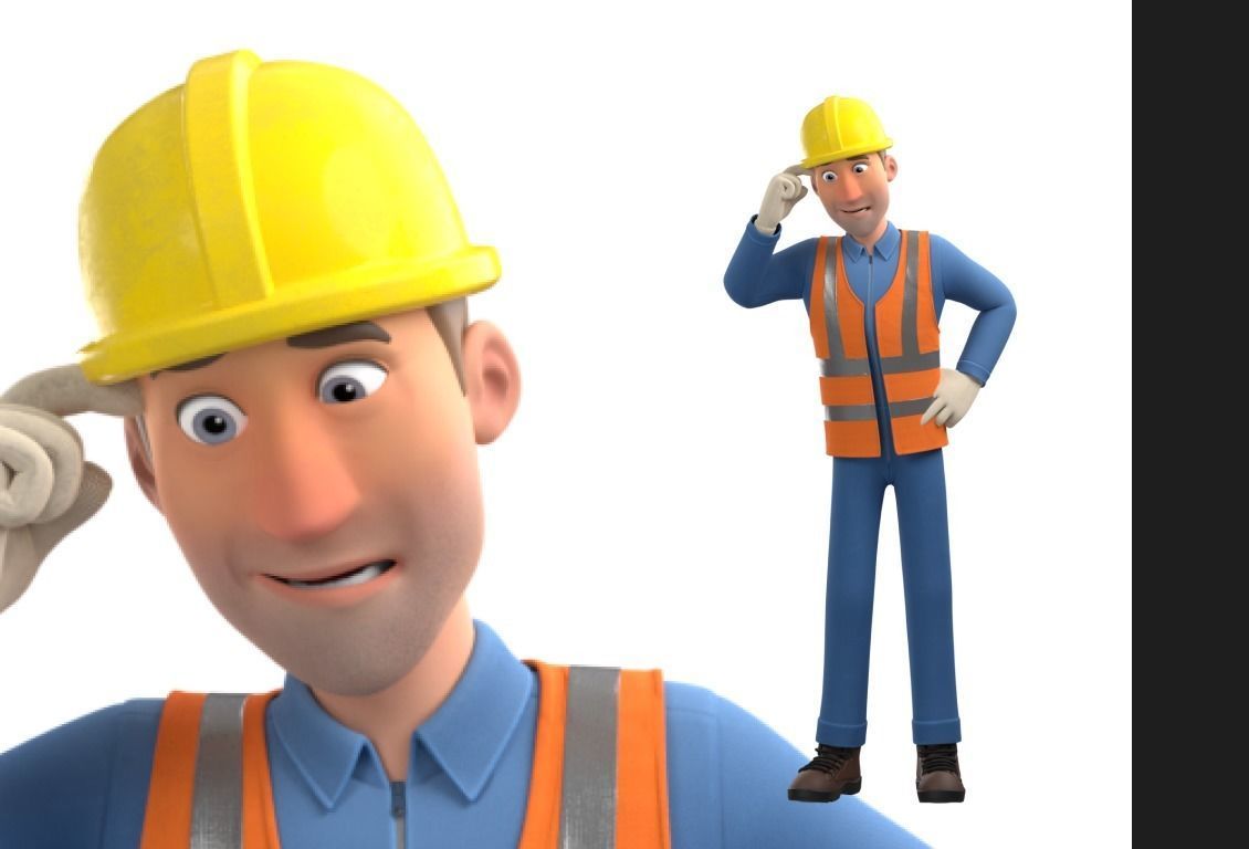 3D model Male Cartoon Worker Construction Character VR / AR / low-poly ...