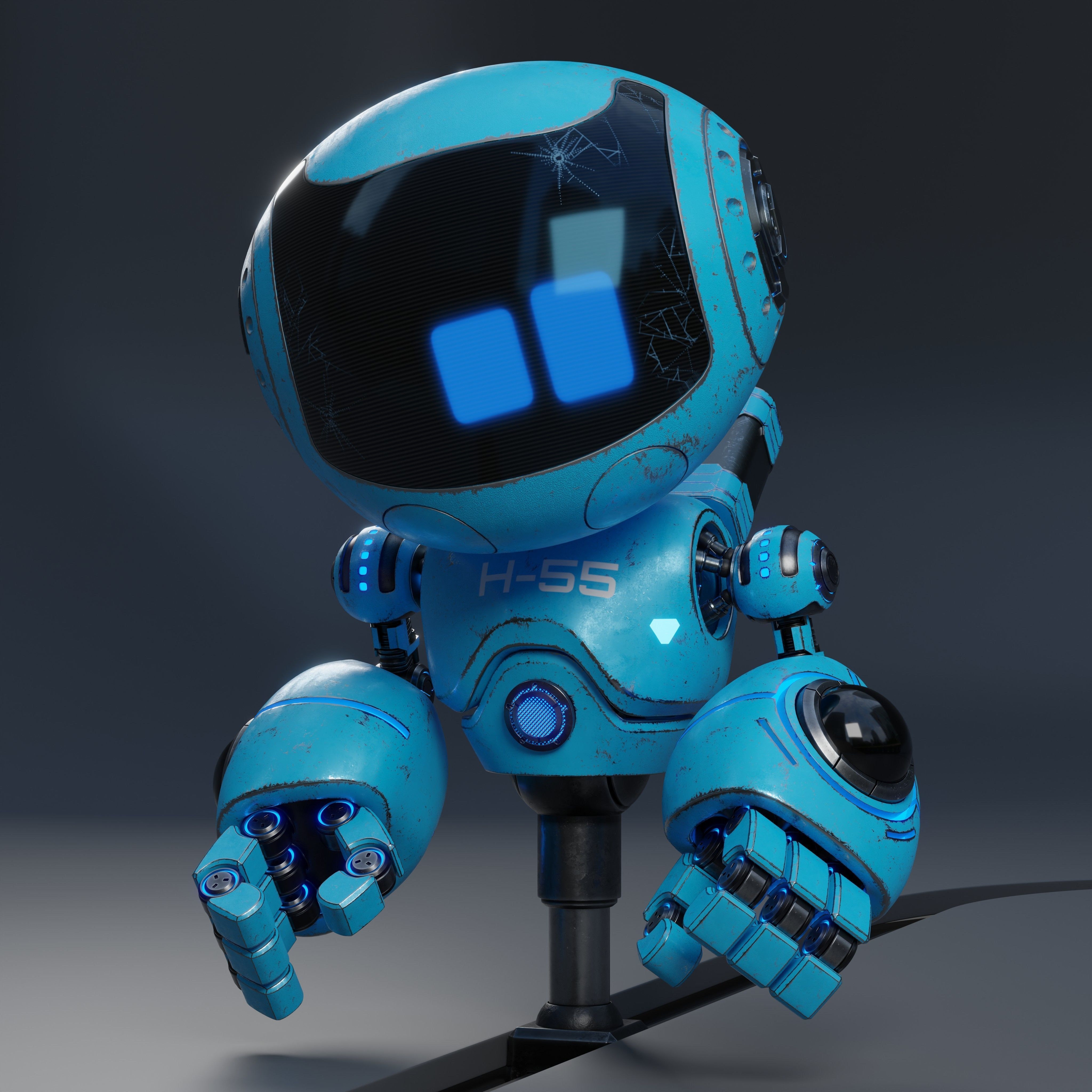 Cute Robot H-55 Blue 3D model rigged | CGTrader