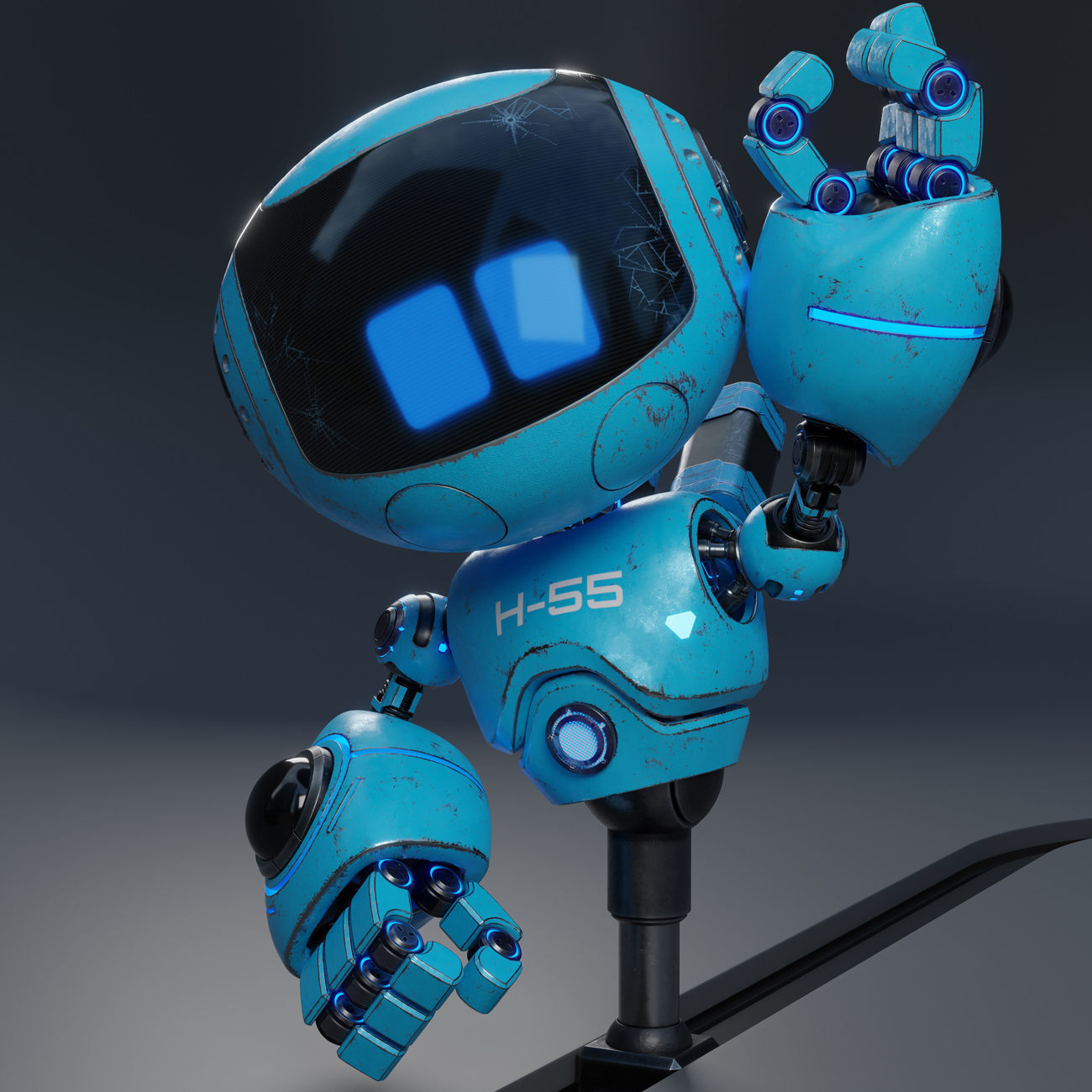 Cute Robot H-55 Blue 3D model rigged | CGTrader