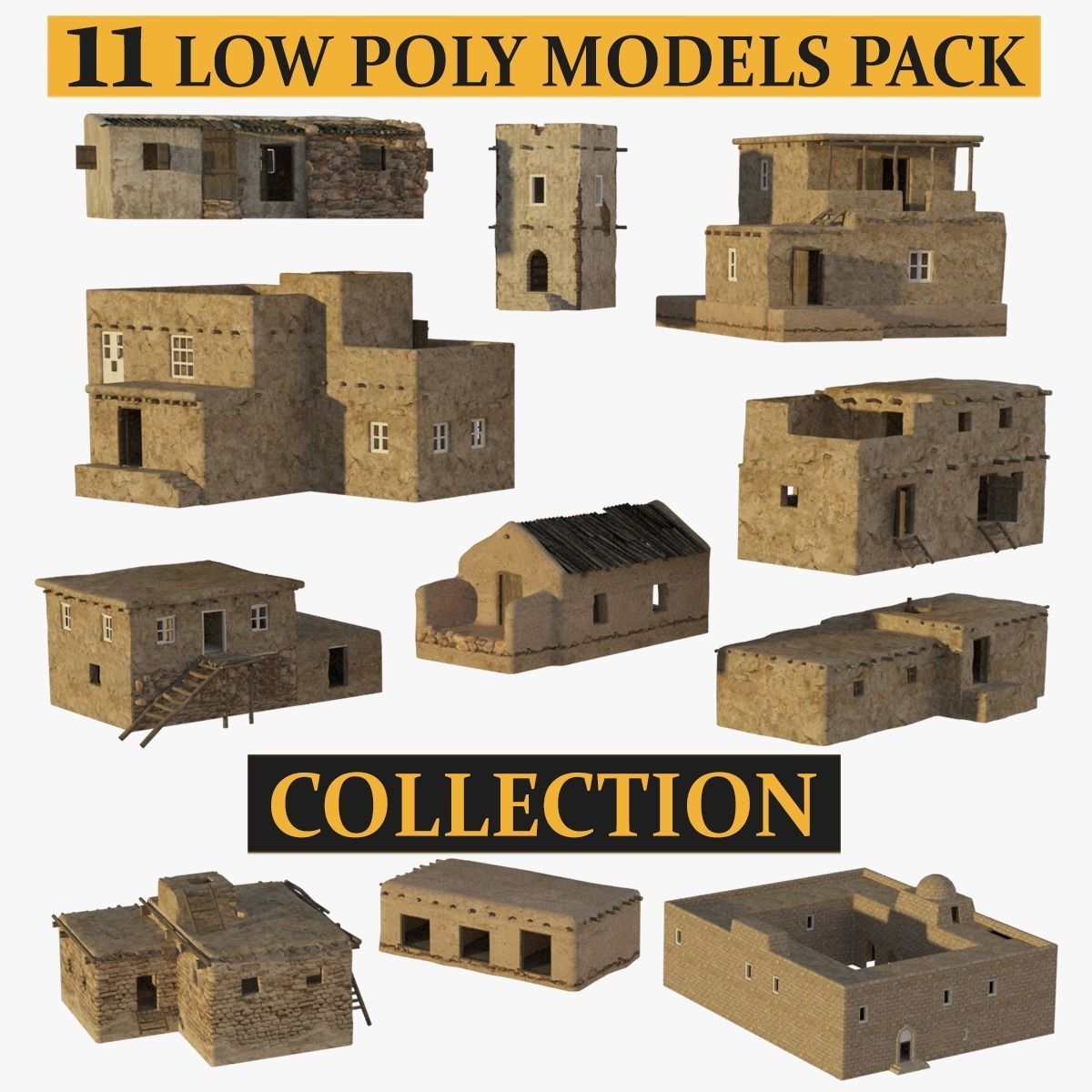 3D model Afghanistan Middle East Village Town Houses VR / AR / low-poly ...