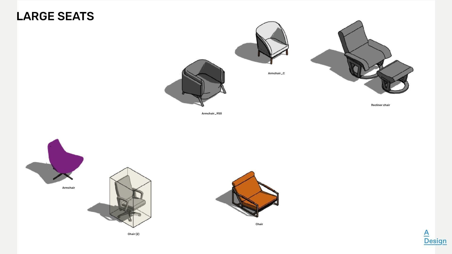 Seats - Pack of revit families 3D model | CGTrader