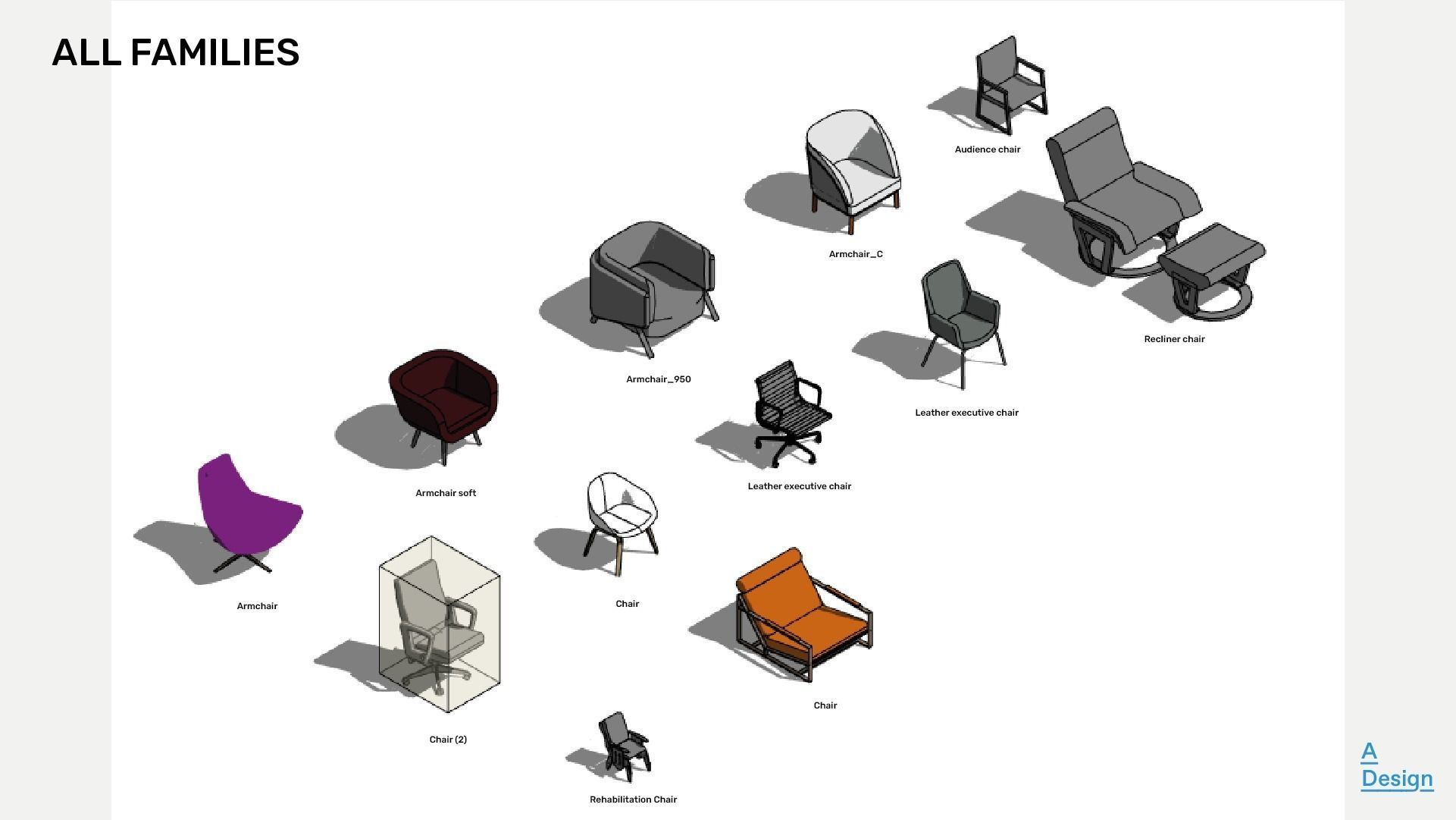 Seats - Pack of revit families 3D model | CGTrader