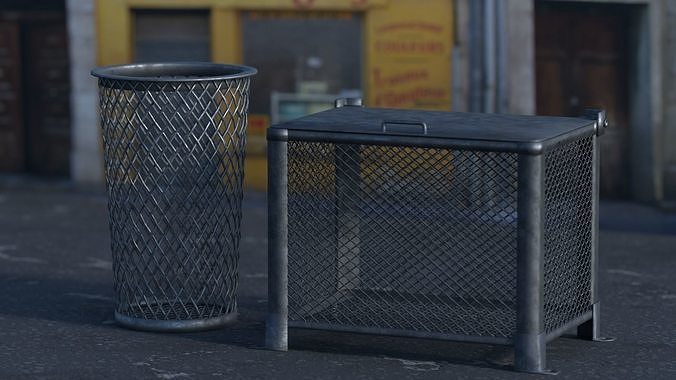Metal trash can set 3D model | CGTrader