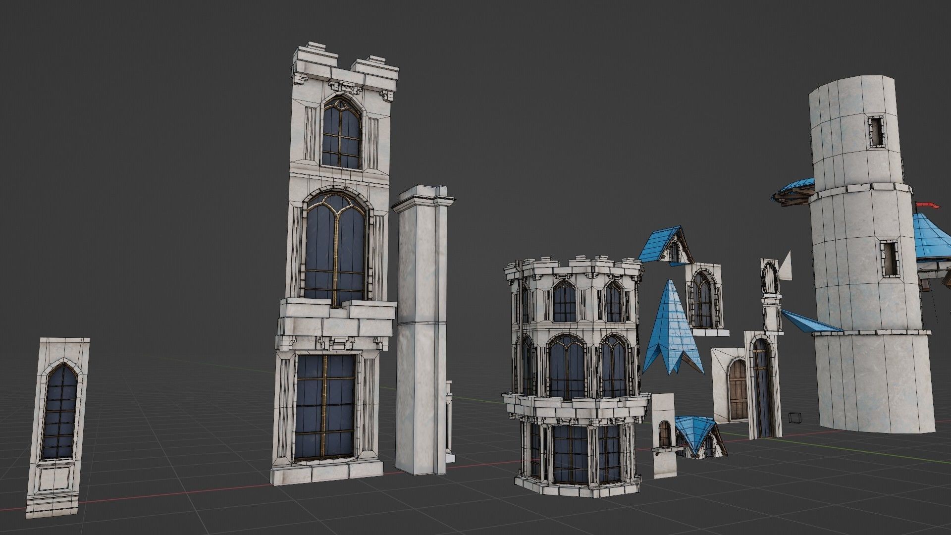 3D model modular medieval building parts with 4k pbr textures VR / AR ...