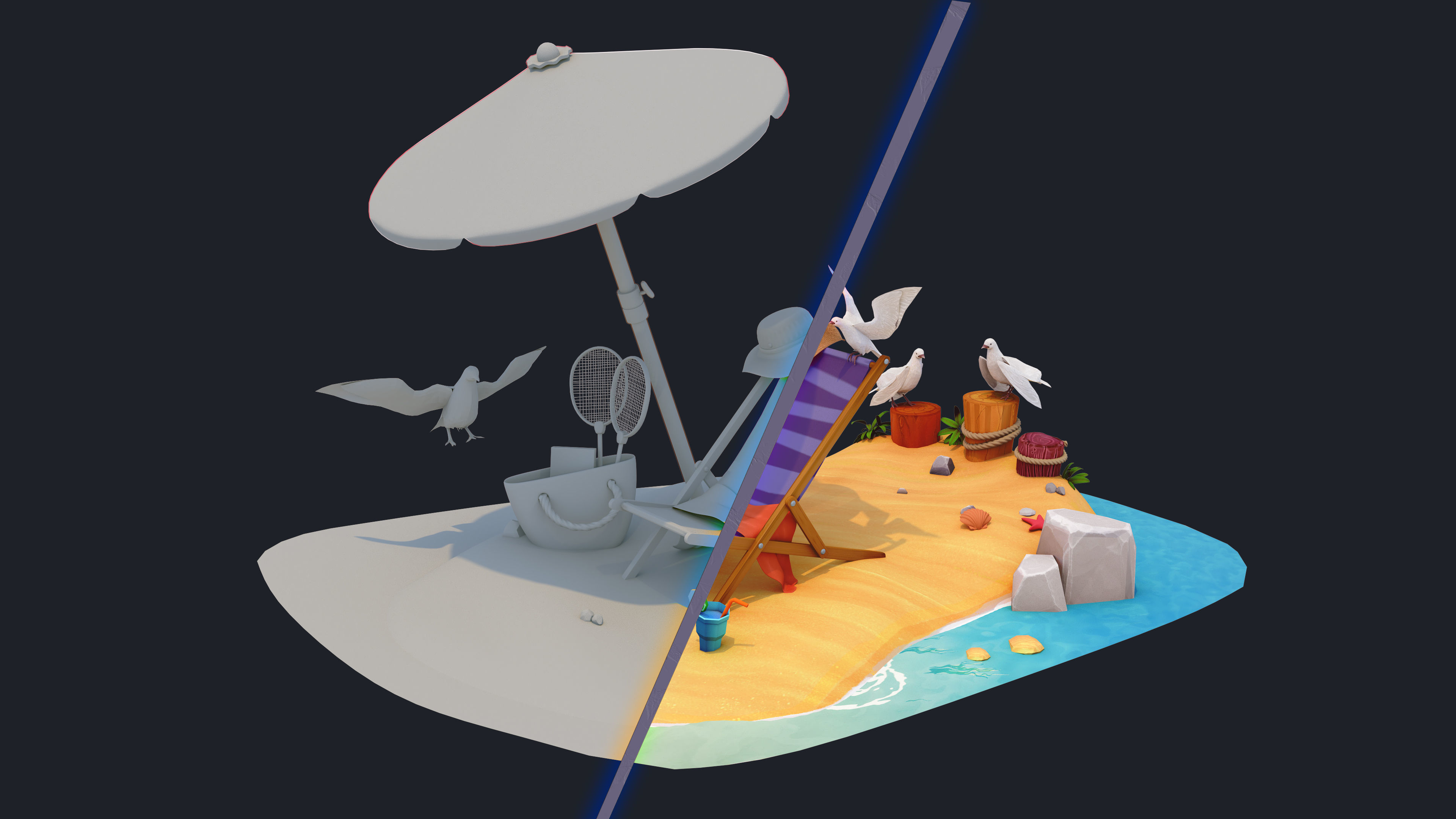 3D model 3D Summer beach VR / AR / low-poly | CGTrader