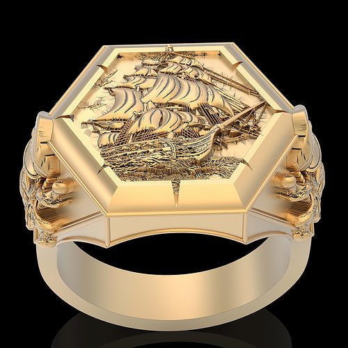 Skull pirate ship ring silver gold printable jewelry 3D model 3D model ...