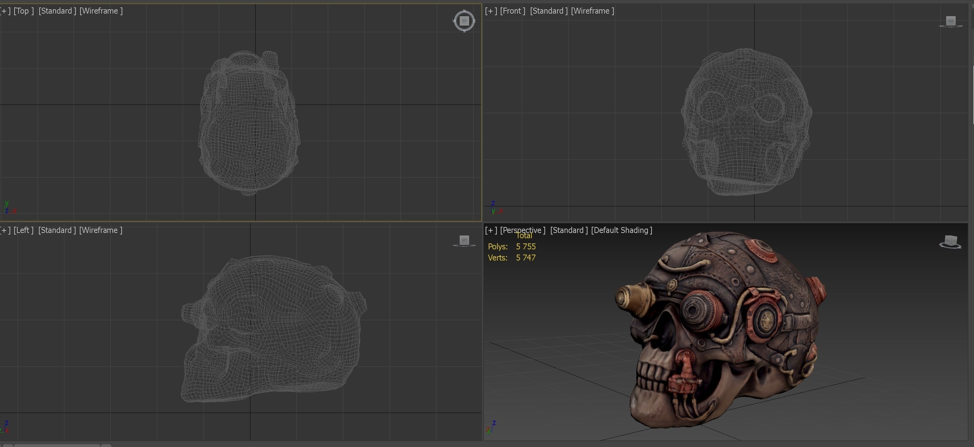 3D model Skull Steampunck LowPoly good topology model vs 4k texture VR ...