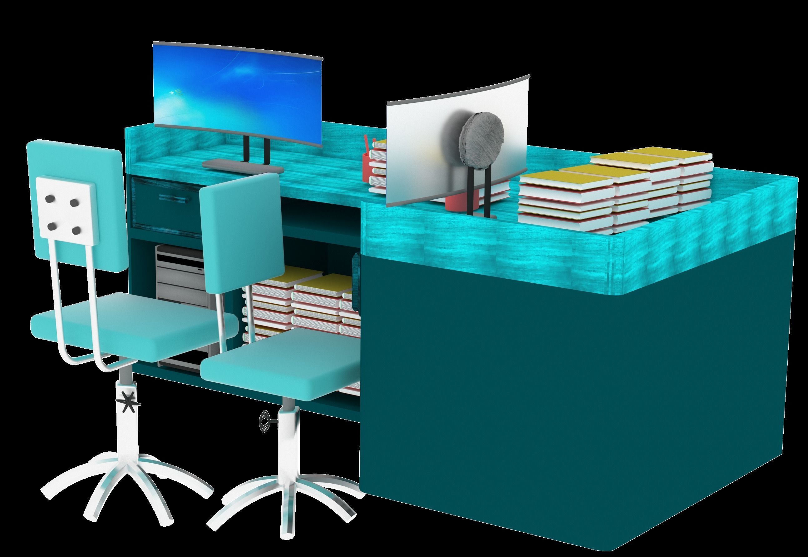 COMPUTER TABLE WITH CHAIRS 3D model | CGTrader