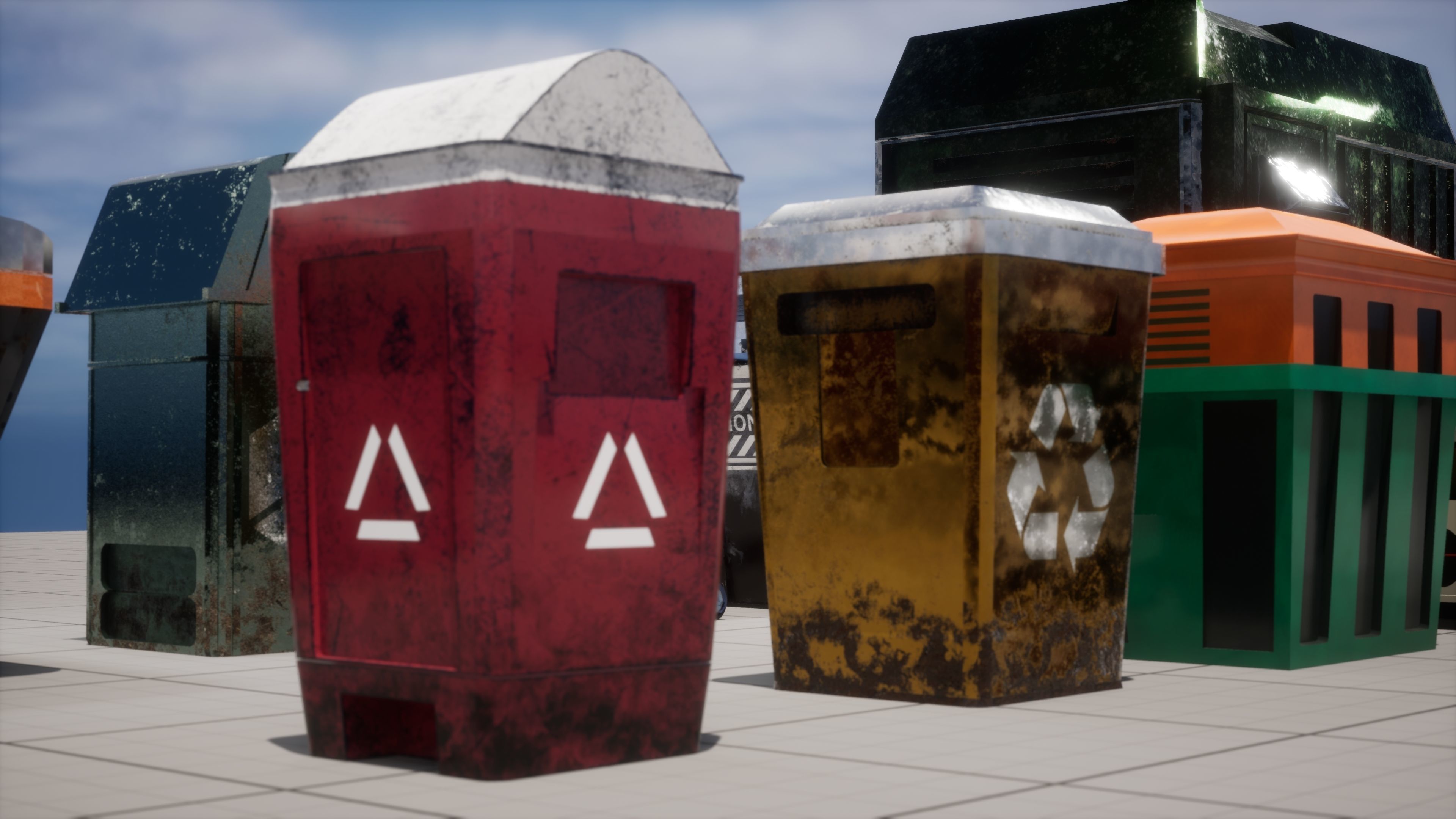 3D model 10 Sci-Fi Cyberpunk Style Trash Containers VR / AR / low-poly ...