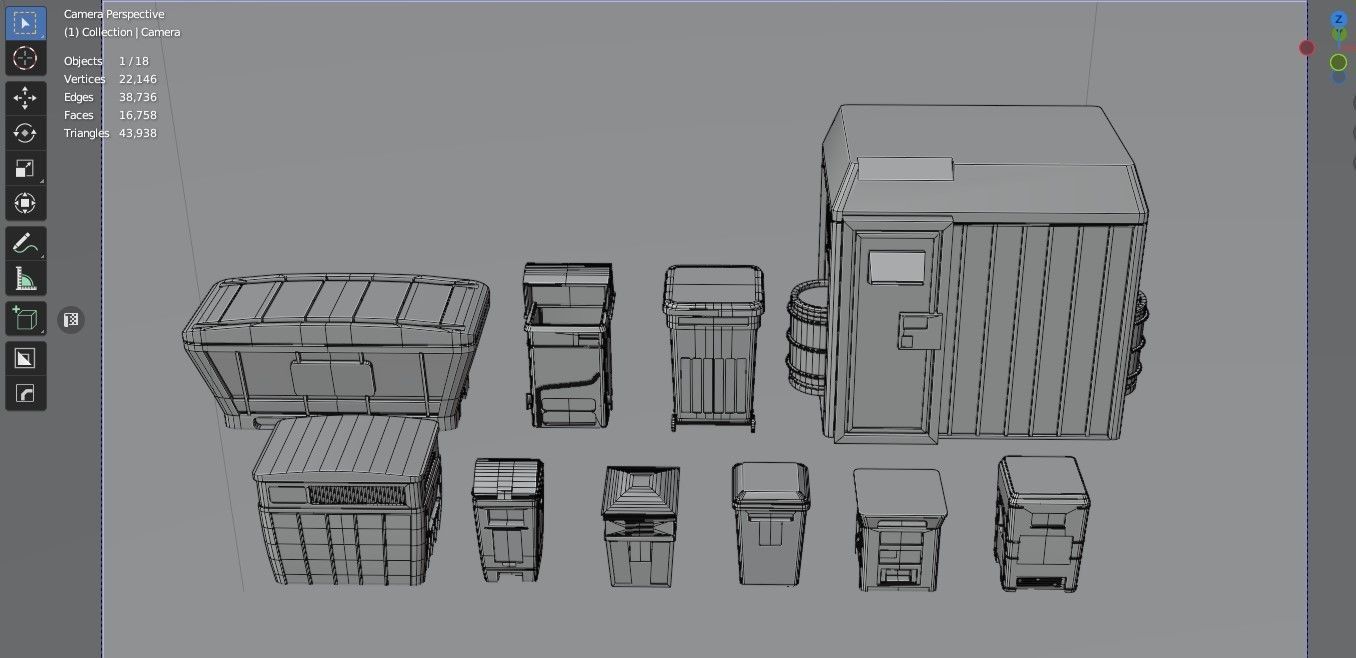 3D model 10 Sci-Fi Cyberpunk Style Trash Containers VR / AR / low-poly ...