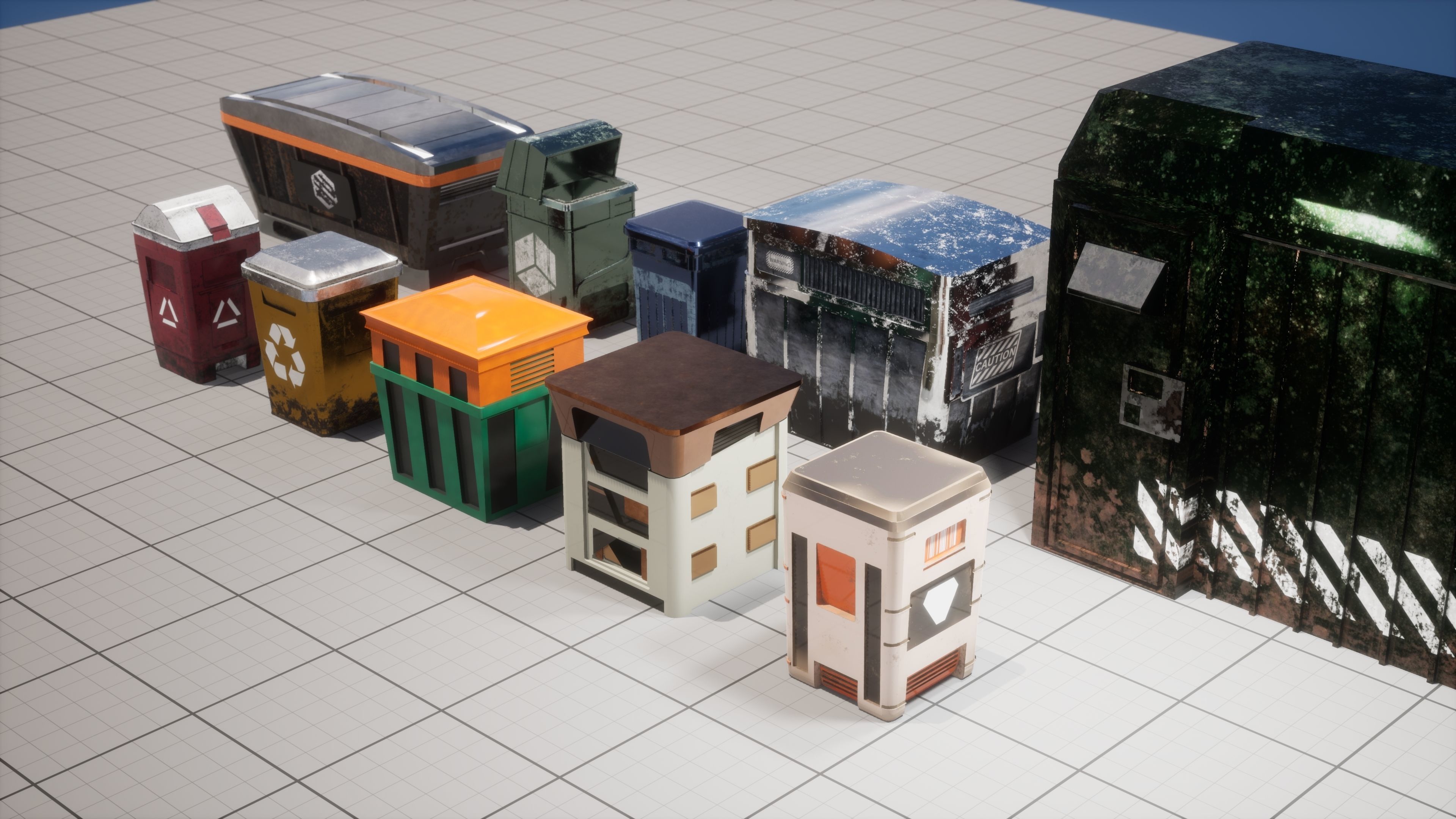 3D model 10 Sci-Fi Cyberpunk Style Trash Containers VR / AR / low-poly ...