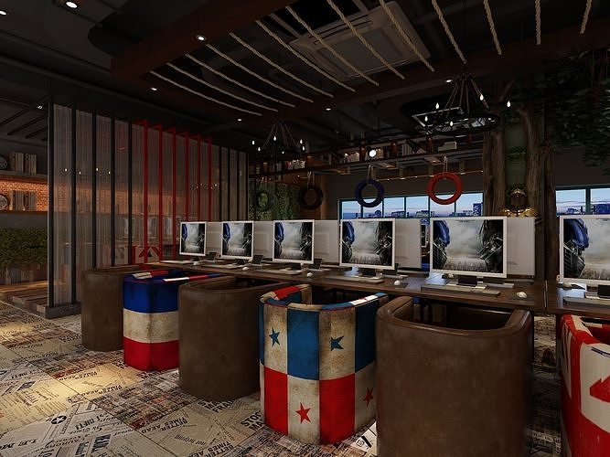 Industrial LOFT Internet Cafe 3D model | CGTrader