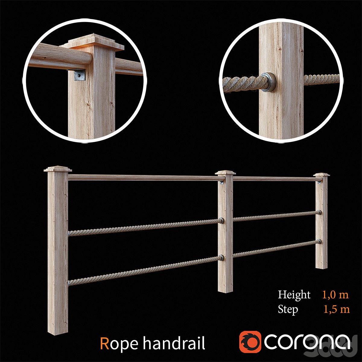 Rope handrail 3D model | CGTrader