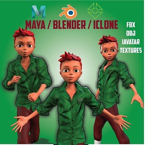 3D Cartoon Character Kid Red Head Blender Iclone fbx for Maya 3D model ...