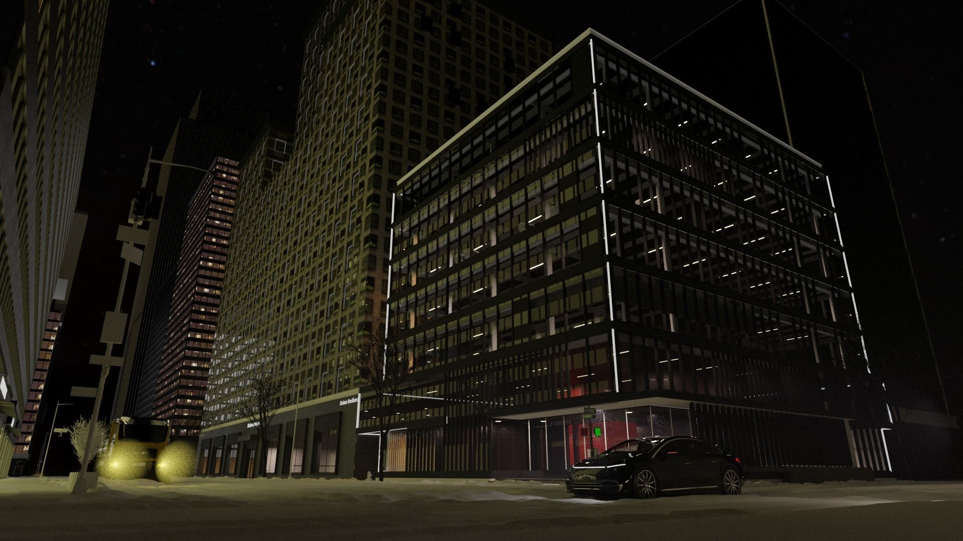 Night Street Snow Scene 3D model | CGTrader