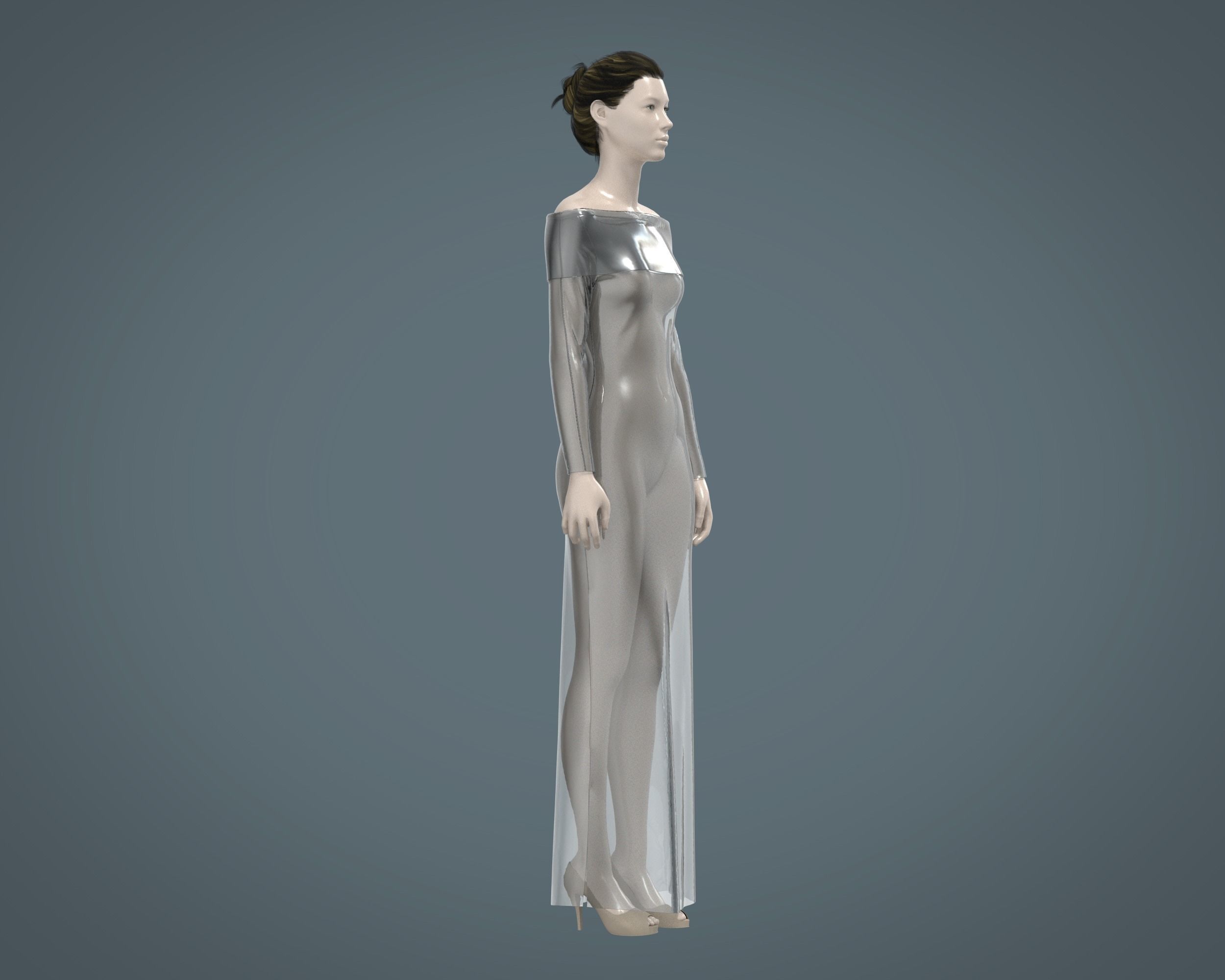 Ladies Shoulder Long Dress-Metaverse 3D model | CGTrader