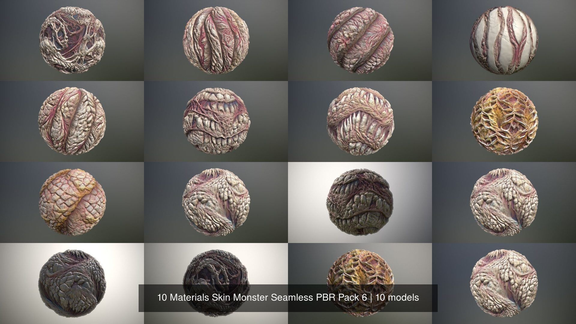 10 Materials Skin Monster Seamless PBR Pack 6 3D Model Collection ...