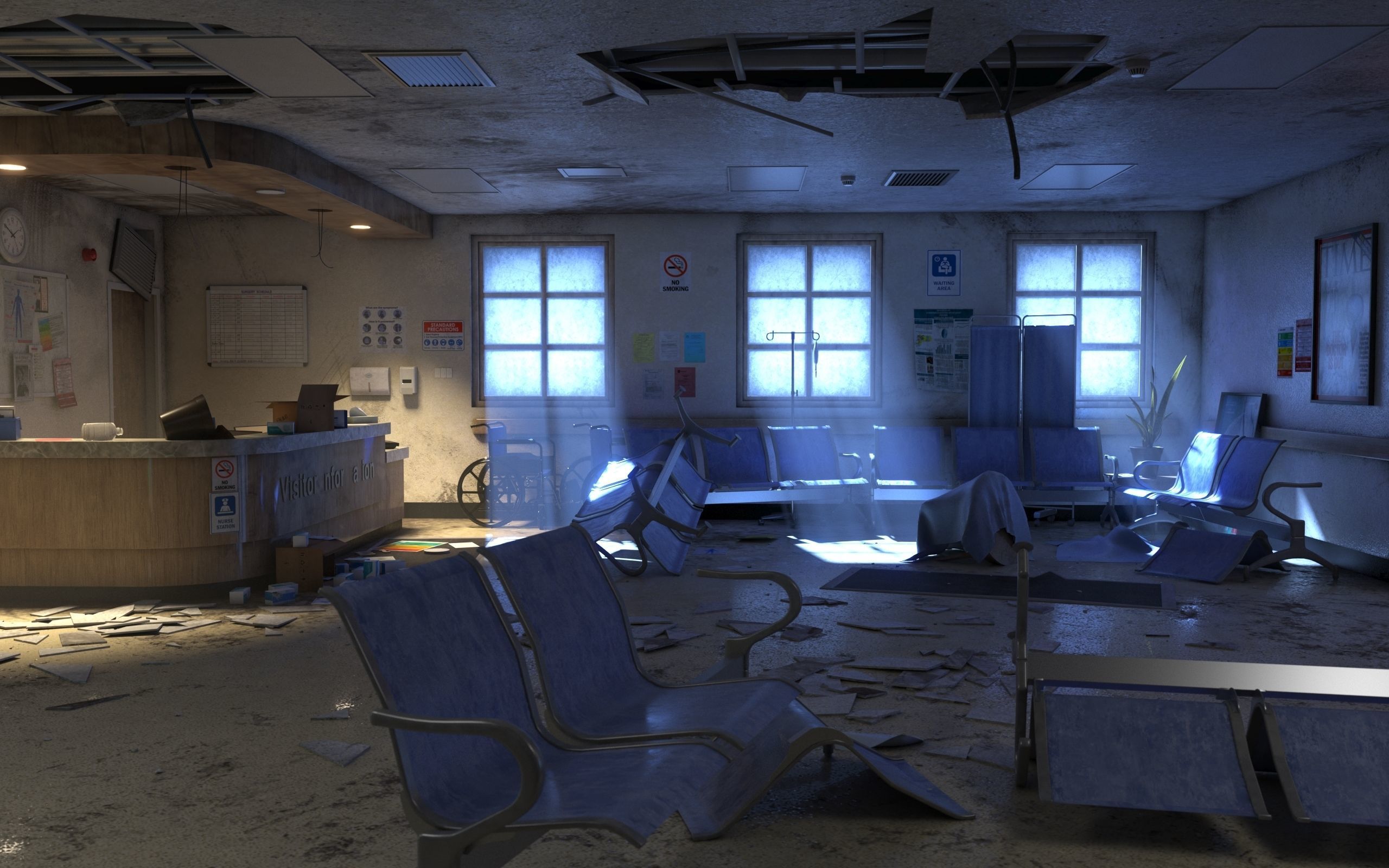 3D model Abandoned Hospital Lobby VR / AR / low-poly | CGTrader