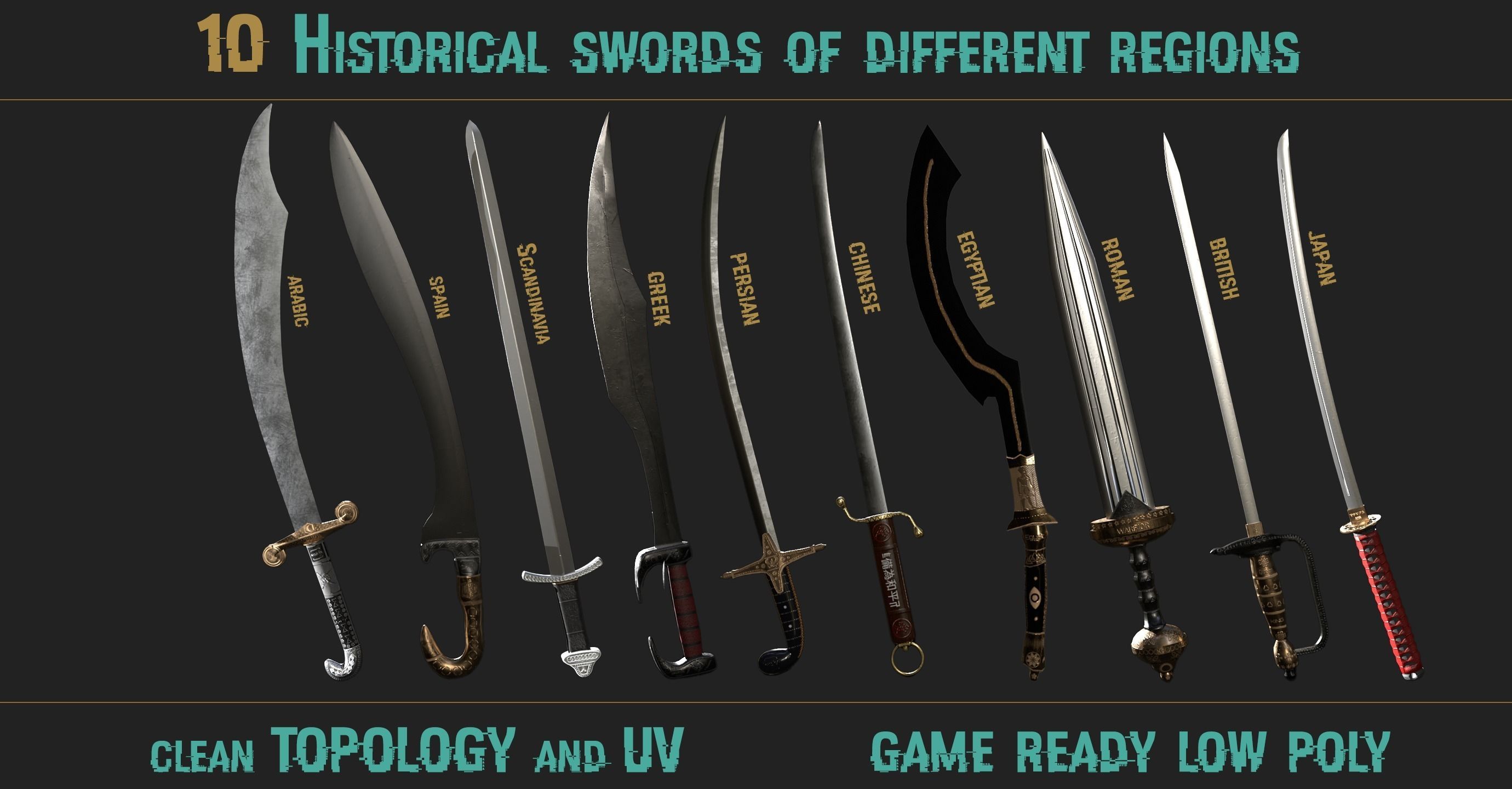3D model Historical swords of different regions VR / AR / low-poly ...