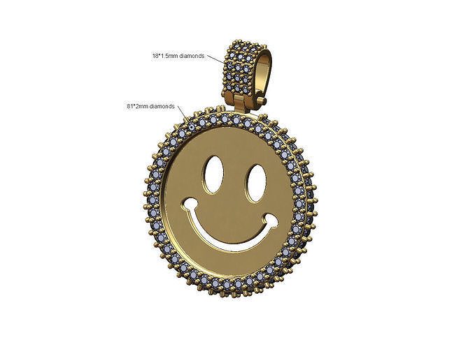 Smiley face Iced diamond pendant with bail 3D model 3D printable | CGTrader