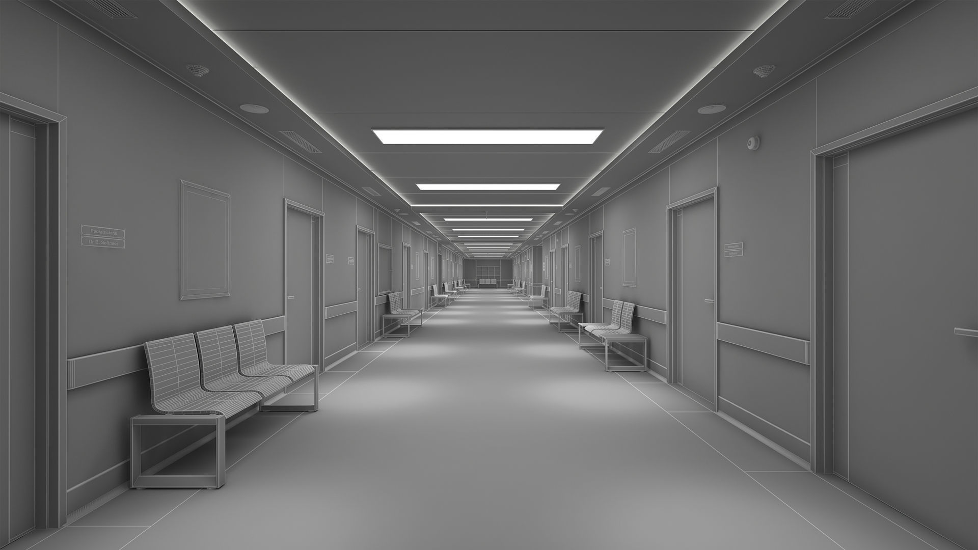 Hospital Corridor and Furniture 3D model | CGTrader