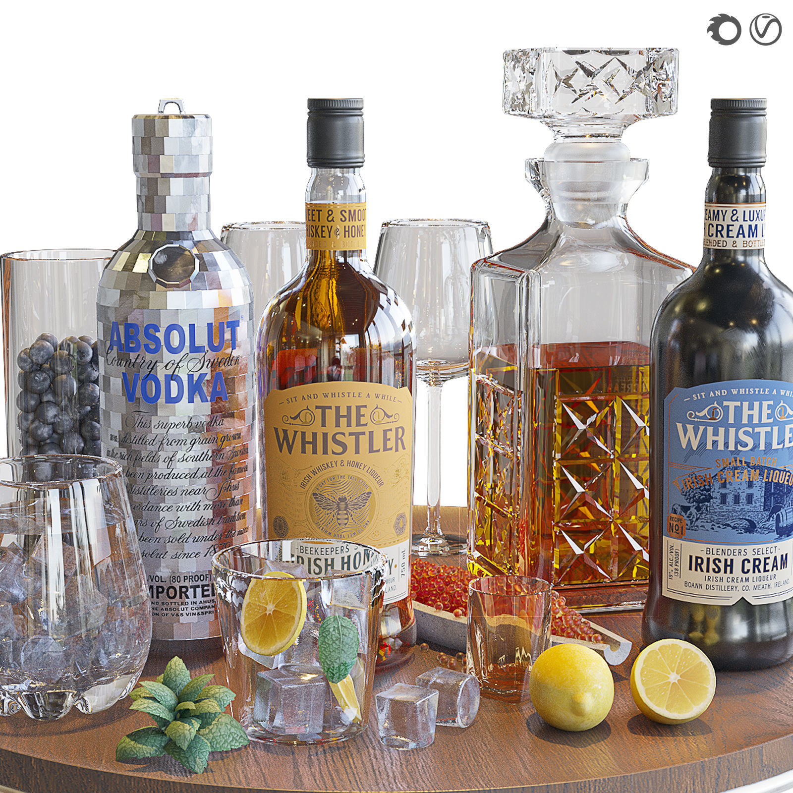 Alcohol set Irish Whiskey and Swedish Vodka 3D model | CGTrader