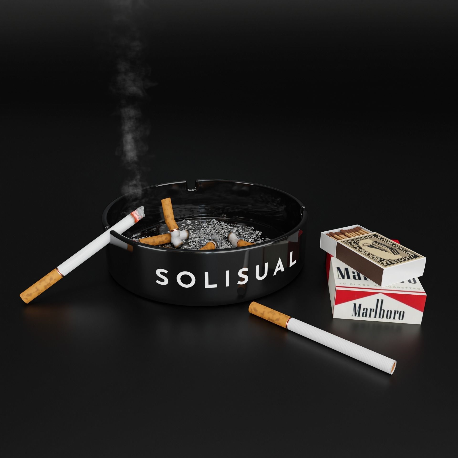 Used ashtray cigarettes box matches asset 3D model | CGTrader