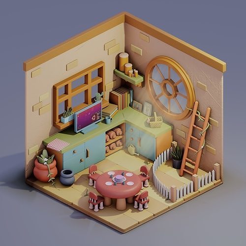 Diorama house with furniture in it free 3D model | CGTrader