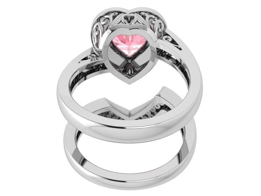Pink stone heart diamond ring with band 3432 3D print model 3D model 3D ...