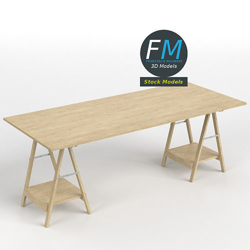 Desk on trestle supports 3D model | CGTrader
