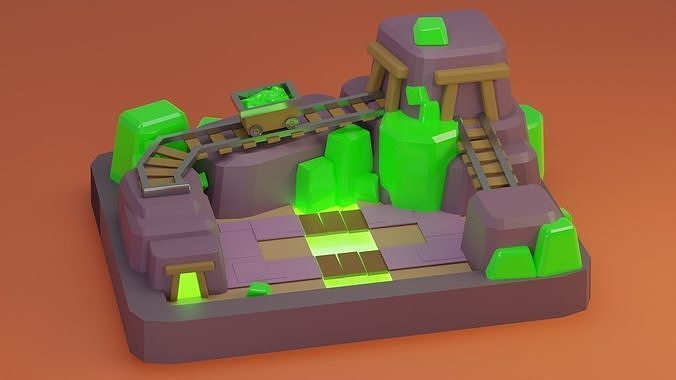 Mineshaft Low Poly 3d model train station with lights free 3D model ...