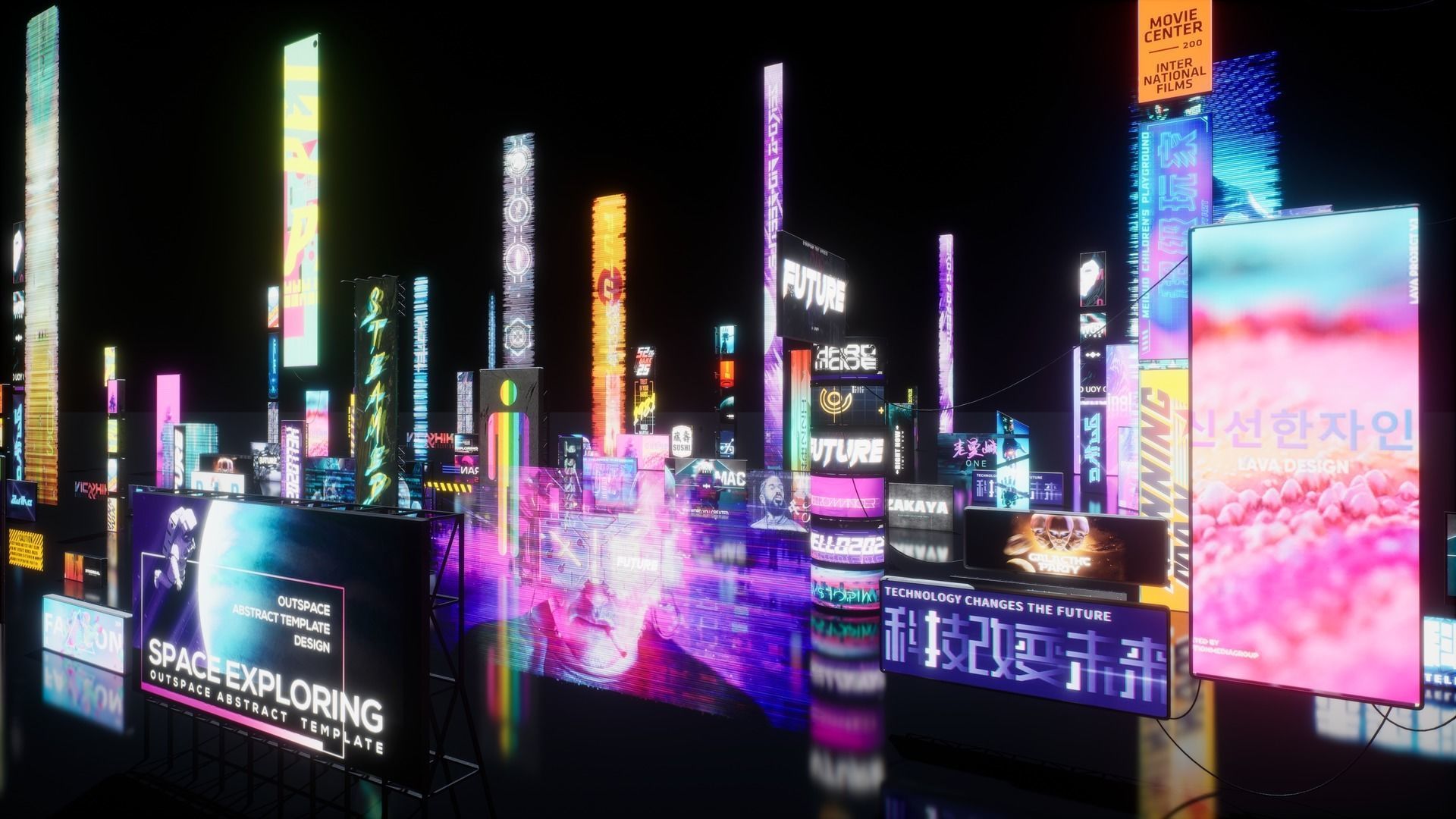 3D model Cyberpunk Billboards Signs Set VR / AR / low-poly | CGTrader