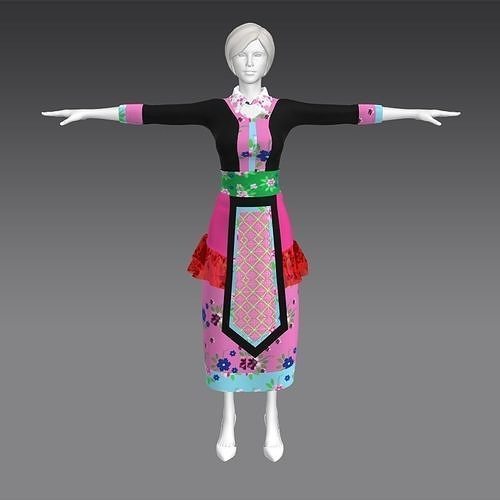 Hmong fashion new design female outfit 3D model | CGTrader