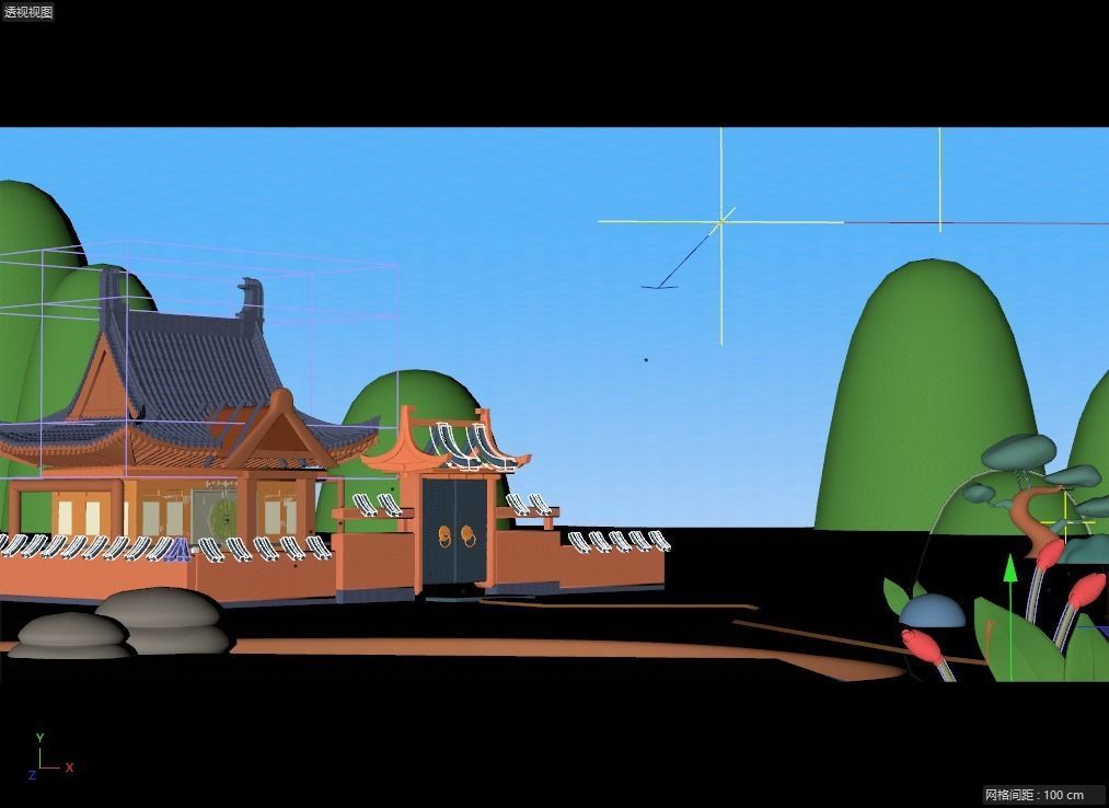 cartoon chinese style courtyard scene 3D model | CGTrader