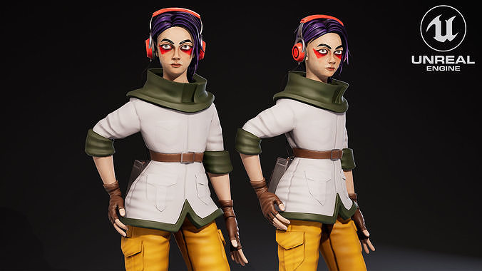 3D model Stylized character female adventure 01 UE VR / AR / low-poly ...