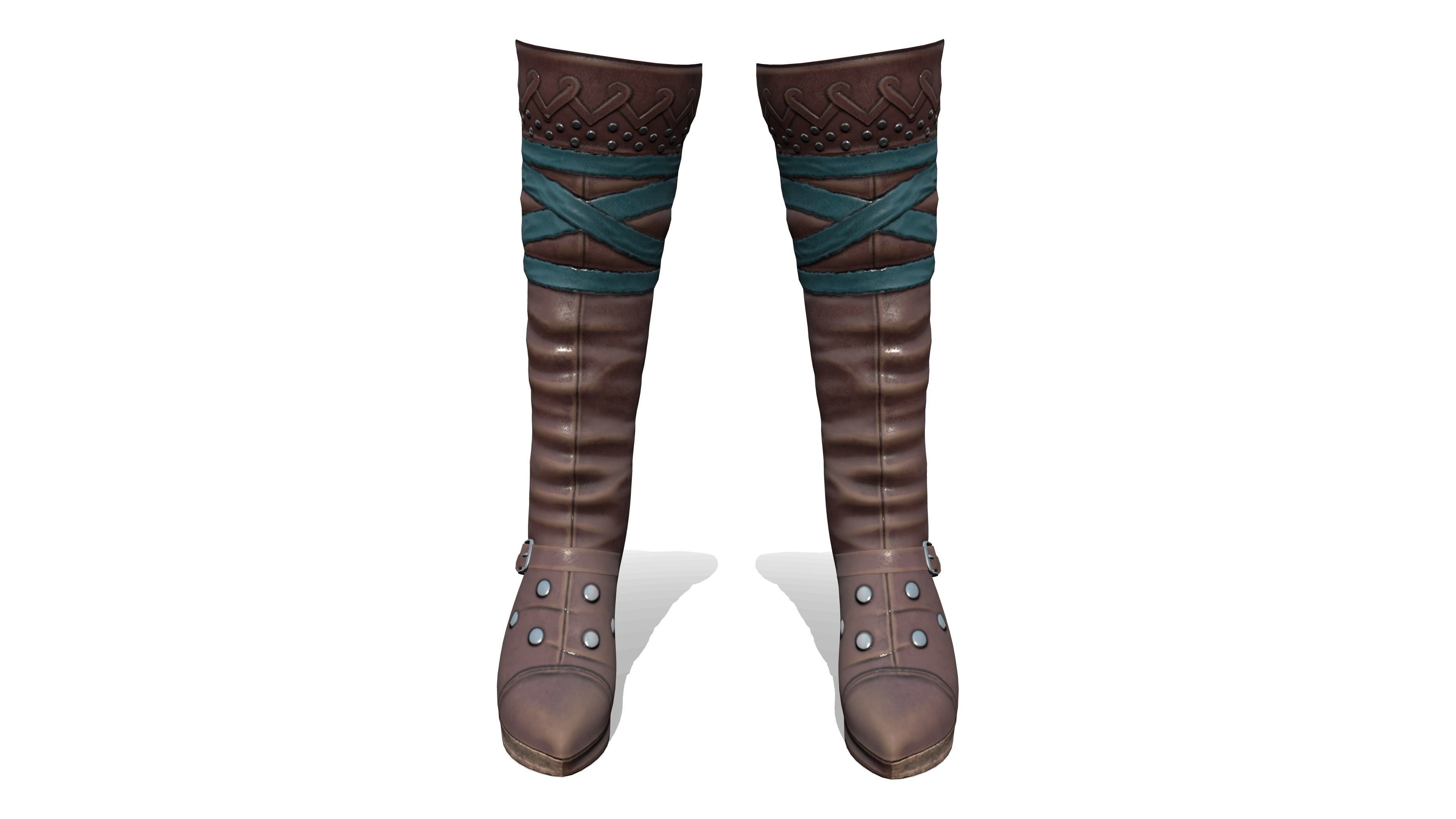 3D model Wedge Heels Brown Leather Combat Boots VR / AR / low-poly ...