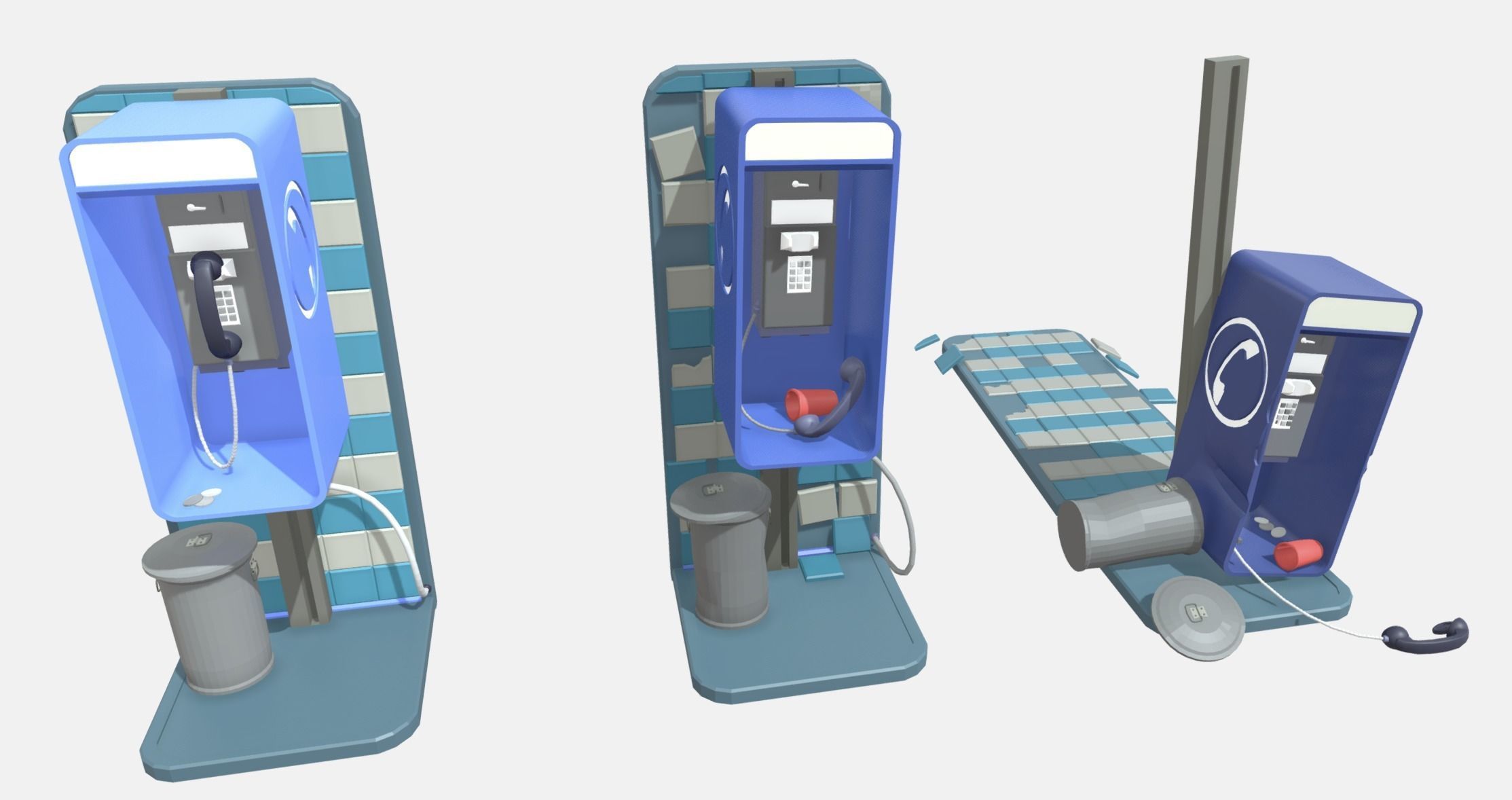 call-box in three types of destruction 3D model | CGTrader