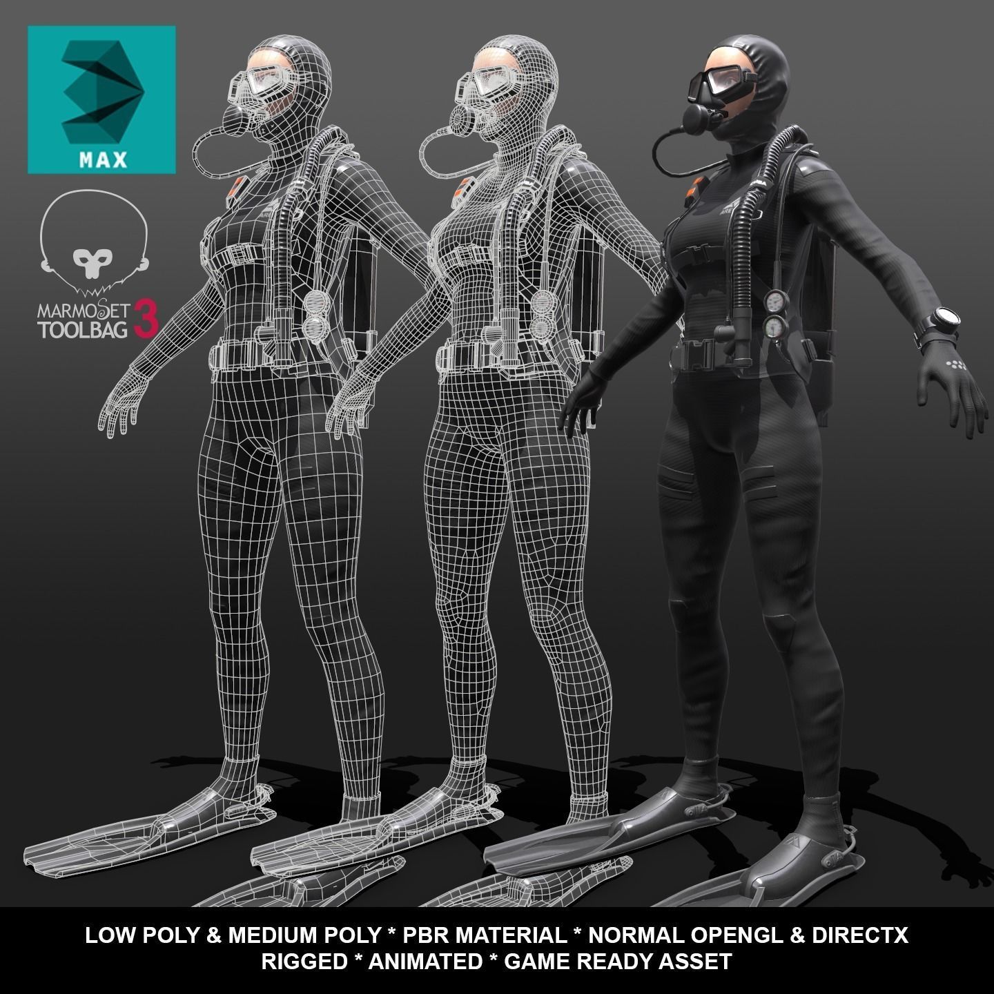 3D model Scuba Diver Female - Diving Suit VR / AR / low-poly | CGTrader