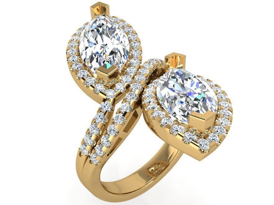 2-Row leaf diamond ring 3454 3D print model 3D model 3D printable ...