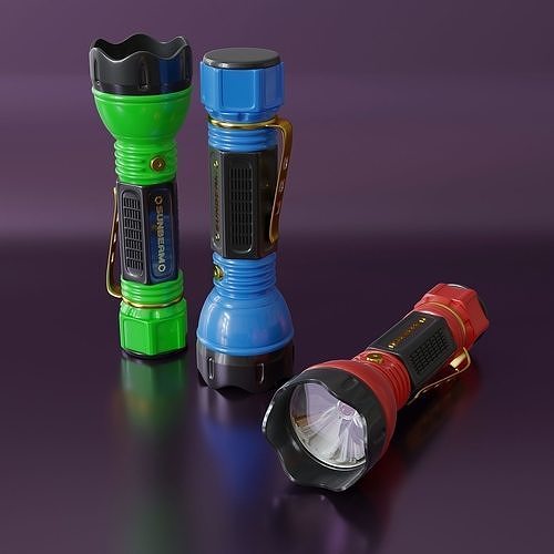 Multicolored hand held plastic flashlights 3D model | CGTrader
