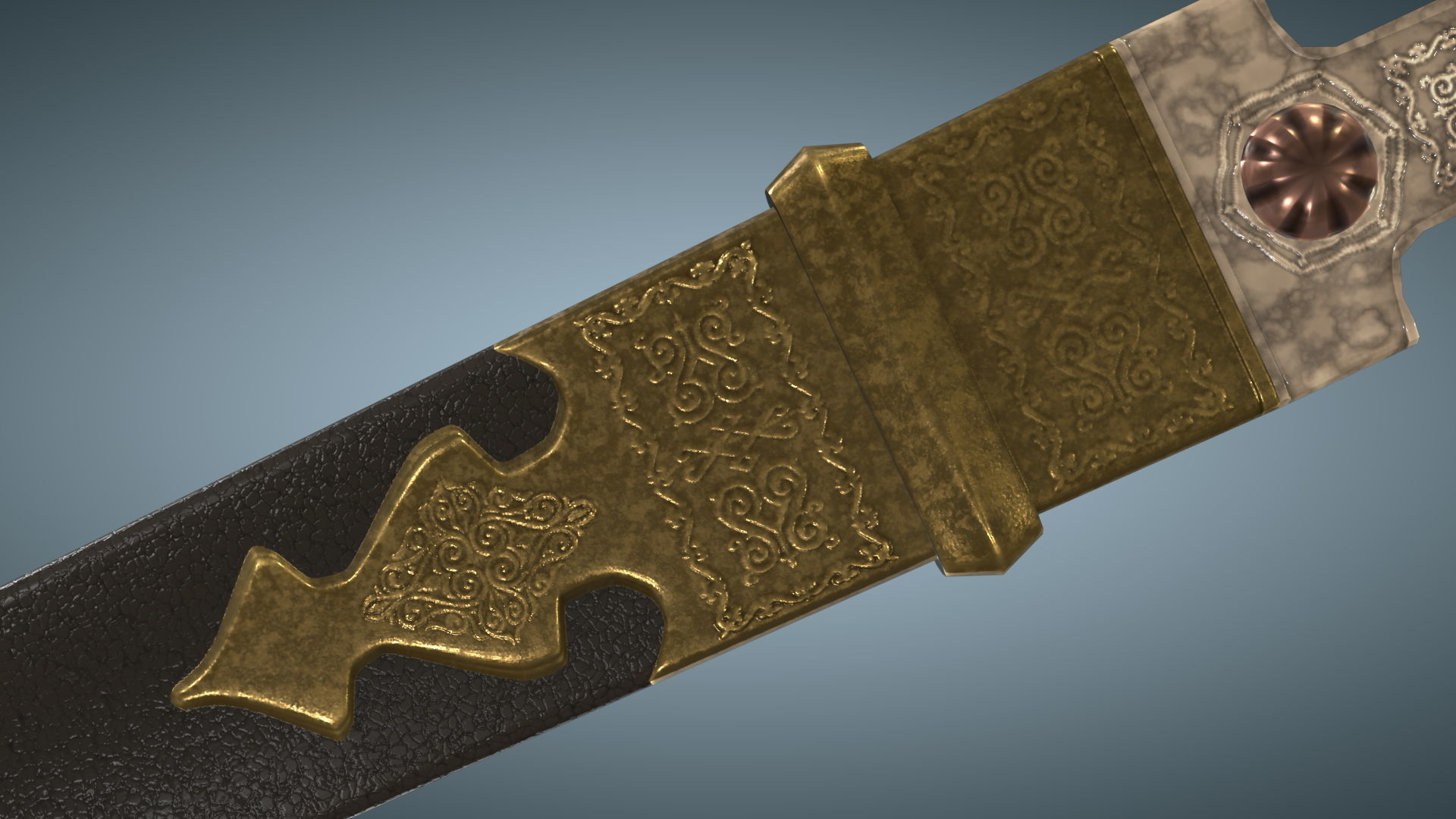 3D model Unique Caucasian dagger Qama or Cossack dagger VR / AR / low ...