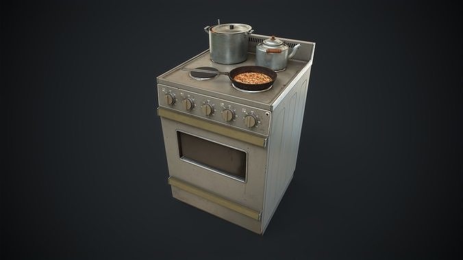3D model Electric stove and utensils set VR / AR / low-poly | CGTrader