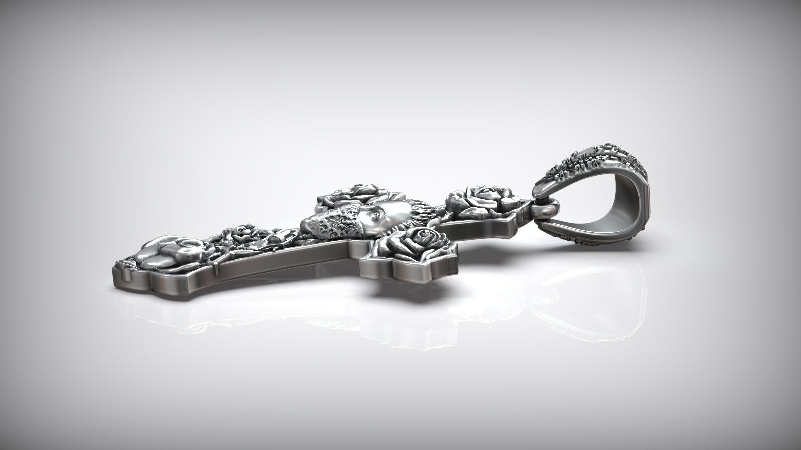 Chicano Tattoo Style Roses Pattern Skull Cross Pendant 3D model 3D ...