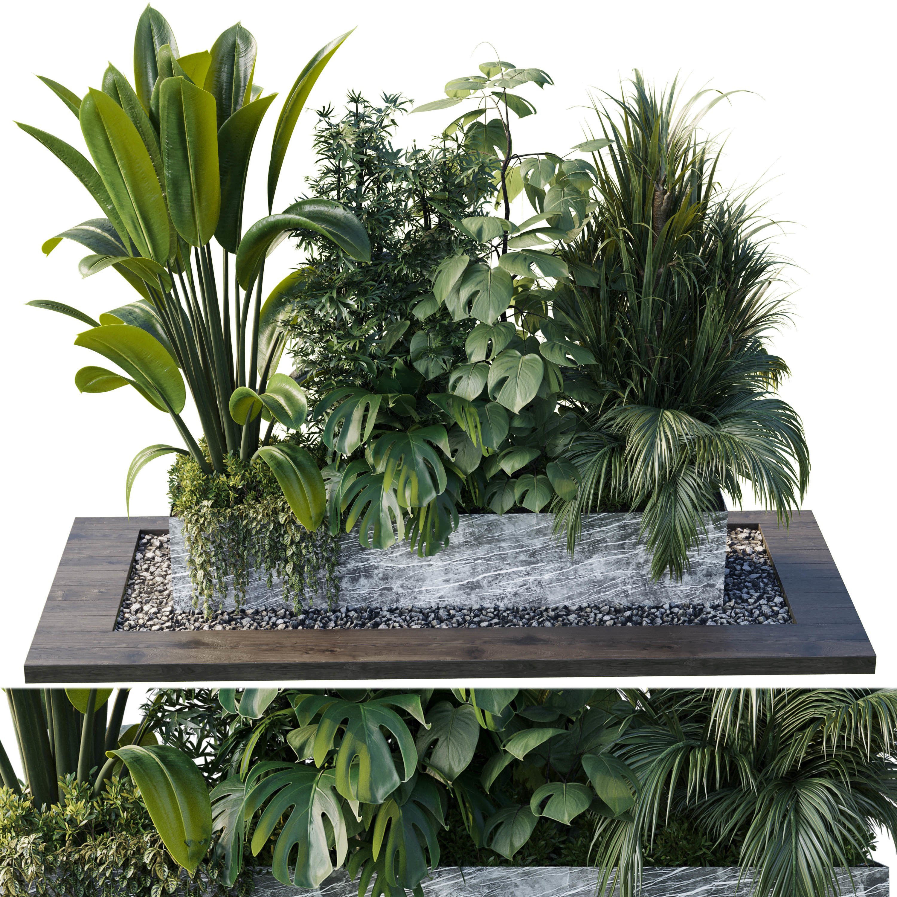 3D model Outdoor plant box- Trees and shrubs in pot Set 145 VR / AR ...