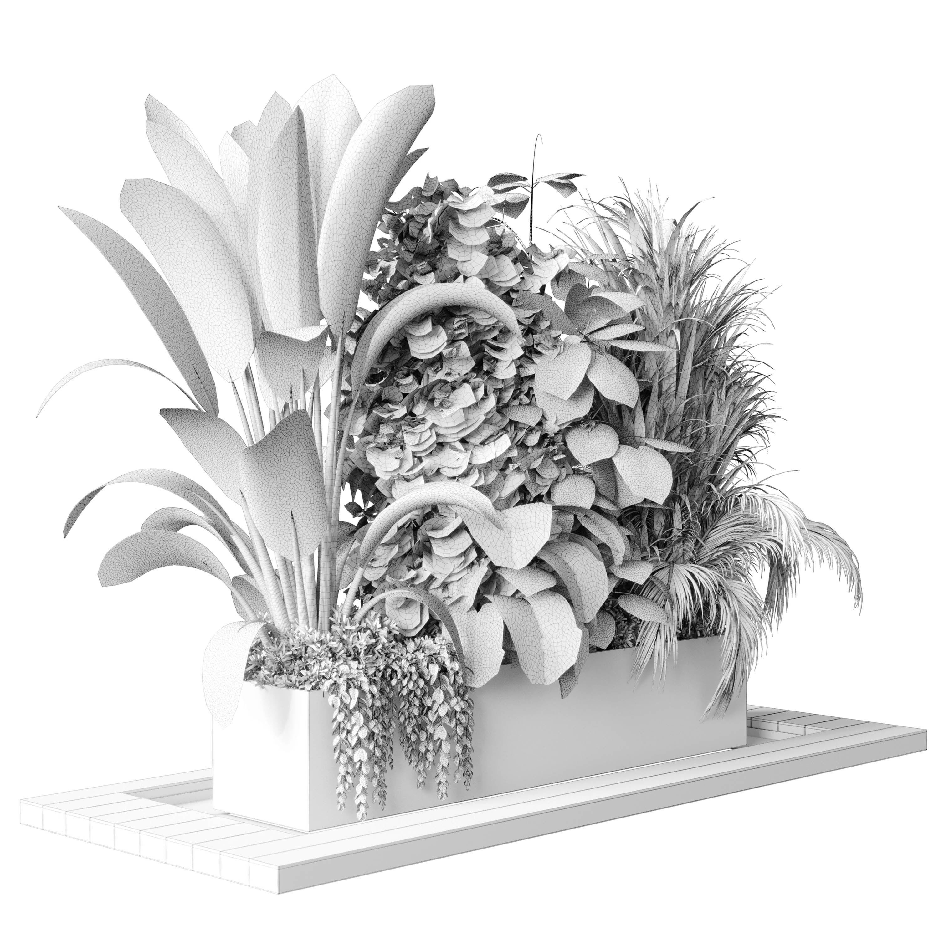 3D model Outdoor plant box- Trees and shrubs in pot Set 145 VR / AR ...